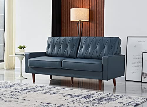 US Pride Furniture Modern Style Faux Leather 69.3ββ Wide with Round Tapered Legs Living Room Sofas, Blue