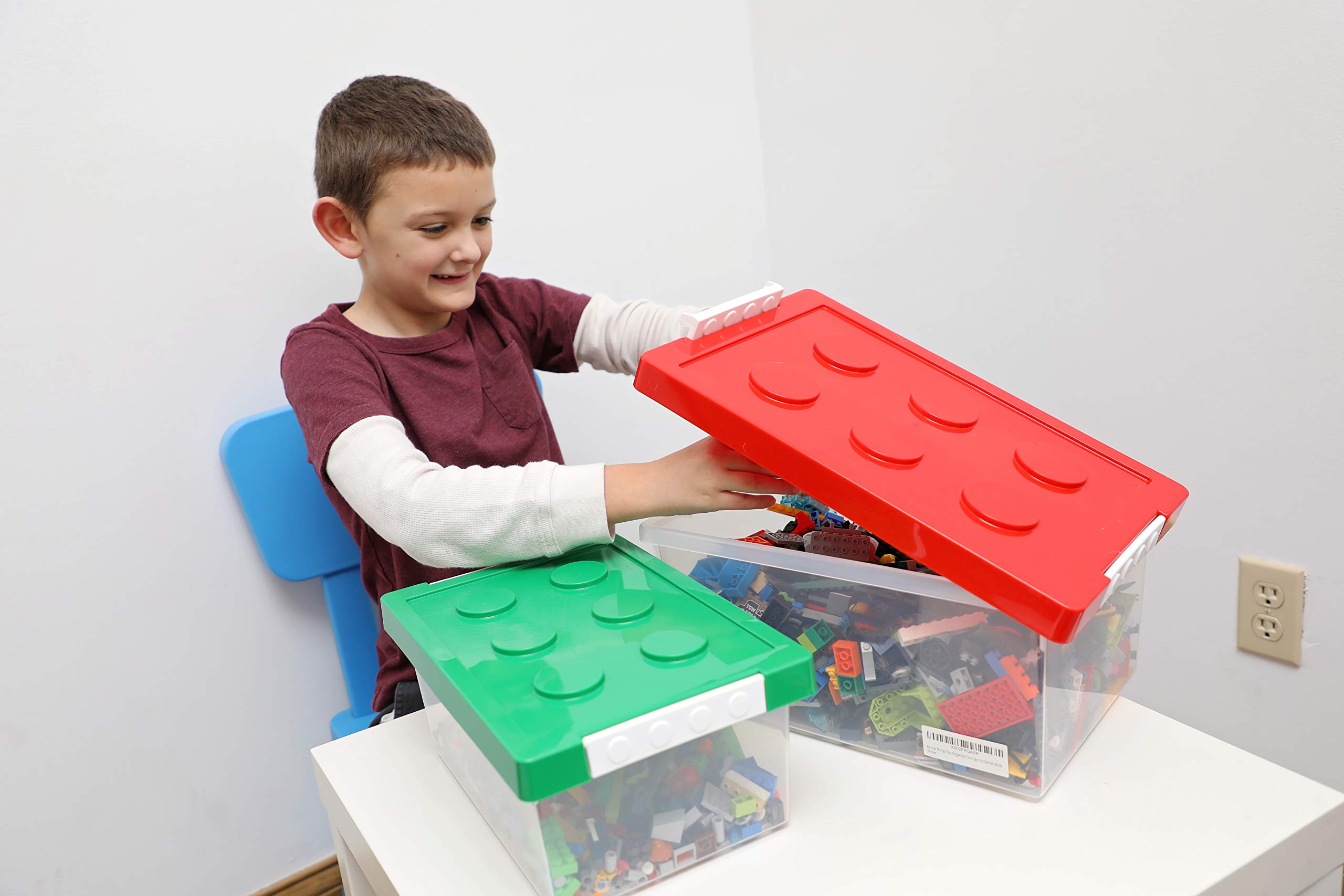 ASH BRAND Toy Organizer Set of 2 Large and Small Brick Shaped Storage Containers for Building Brick Storage, Small Dolls, bricks toys, Small Kids Toys - Plastic Kids Toy Chest