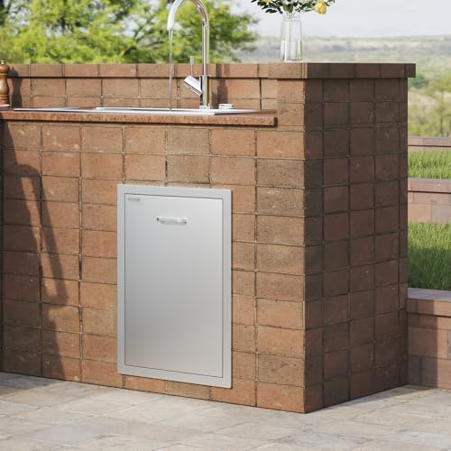 VEVOR Pull Out Trash Drawer 17.7x22.8 Inch Raised Style Trash Bin with Pull-Out Tray Stainless Steel Trash Drawer with Handle for Outdoor Kitchen BBQ Island