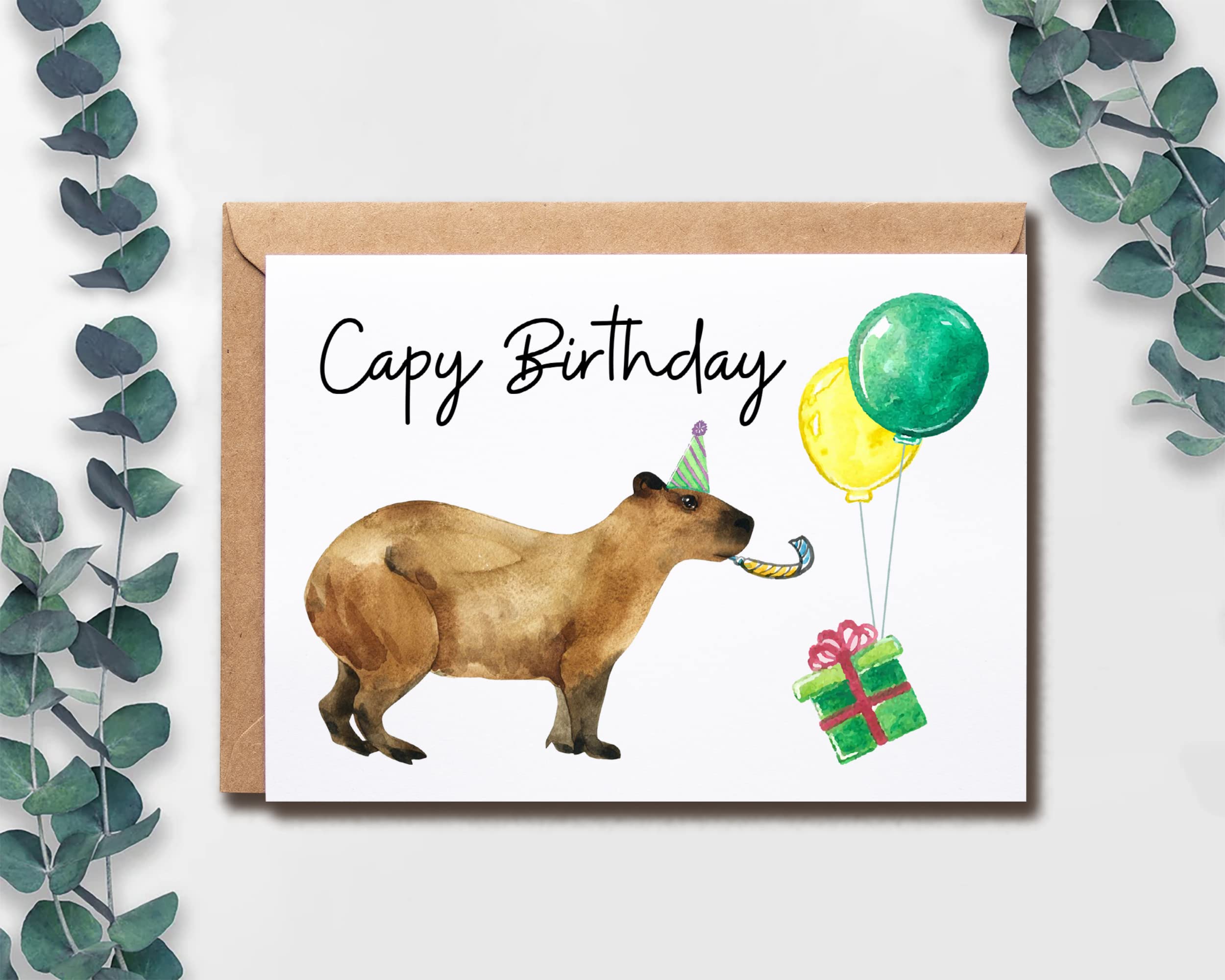 EruditeGifts Capy Birthday Card - Fun, Cute, Heavyweight Cardstock, Blank Inside, Envelope Included, 5 x 7 Inches