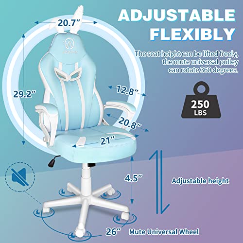 JOYFLY Gaming Computer Chair for Girls Teens, Ergonomic PC Office Kawaii Gamer Chair with Lumbar Support for Women(Light Blue)