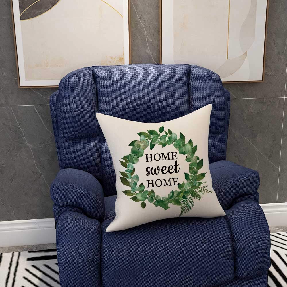 FIBEROMANCE Spring Pillow Cover 18x18 Home Sweet Home Garden Wreath Farmhouse Throw Pillow Covers Pillow Case Cushion Covers for Sofa Couch Spring Home Décor Decoration