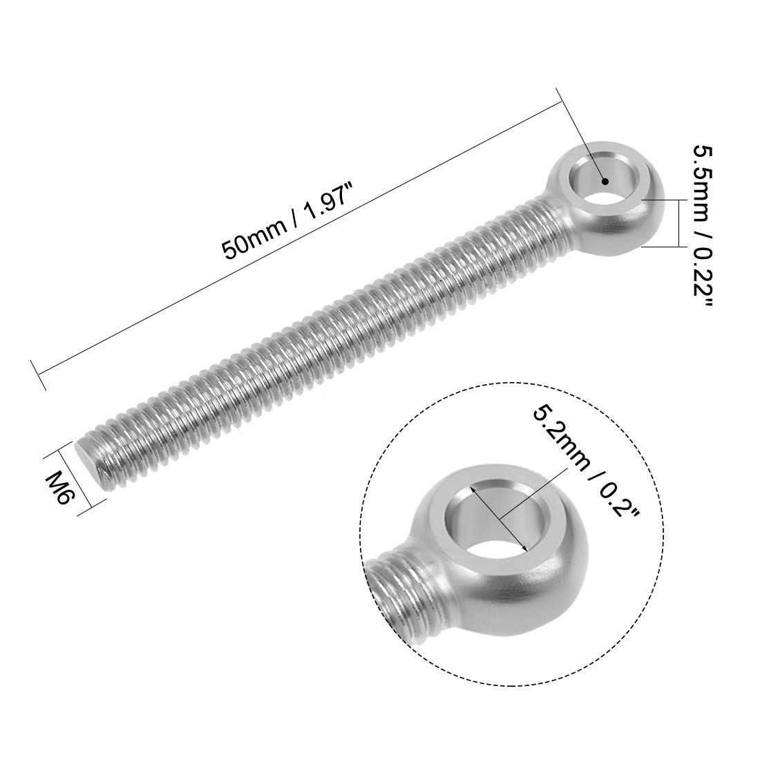 uxcell M6 x 50mm Machinery Shoulder Swing Lifting Eye Bolt 304 Stainless Steel Metric Thread 2pcs