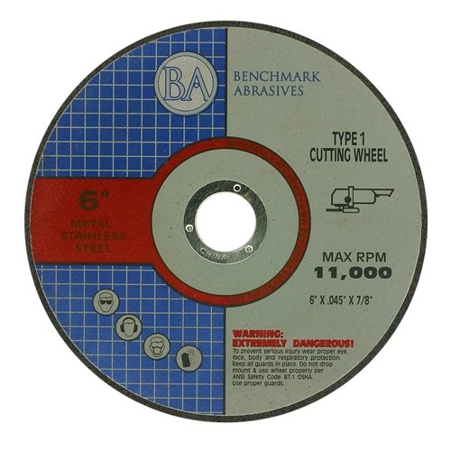 Benchmark Abrasives 6" Aluminum Oxide Quality Thin Cut Off Wheel for Metal and Stainless Steel .045" Thick 7/8" Arbor, Angle Grinder Wheel, Grinder Cutting Wheel - 25 Pack