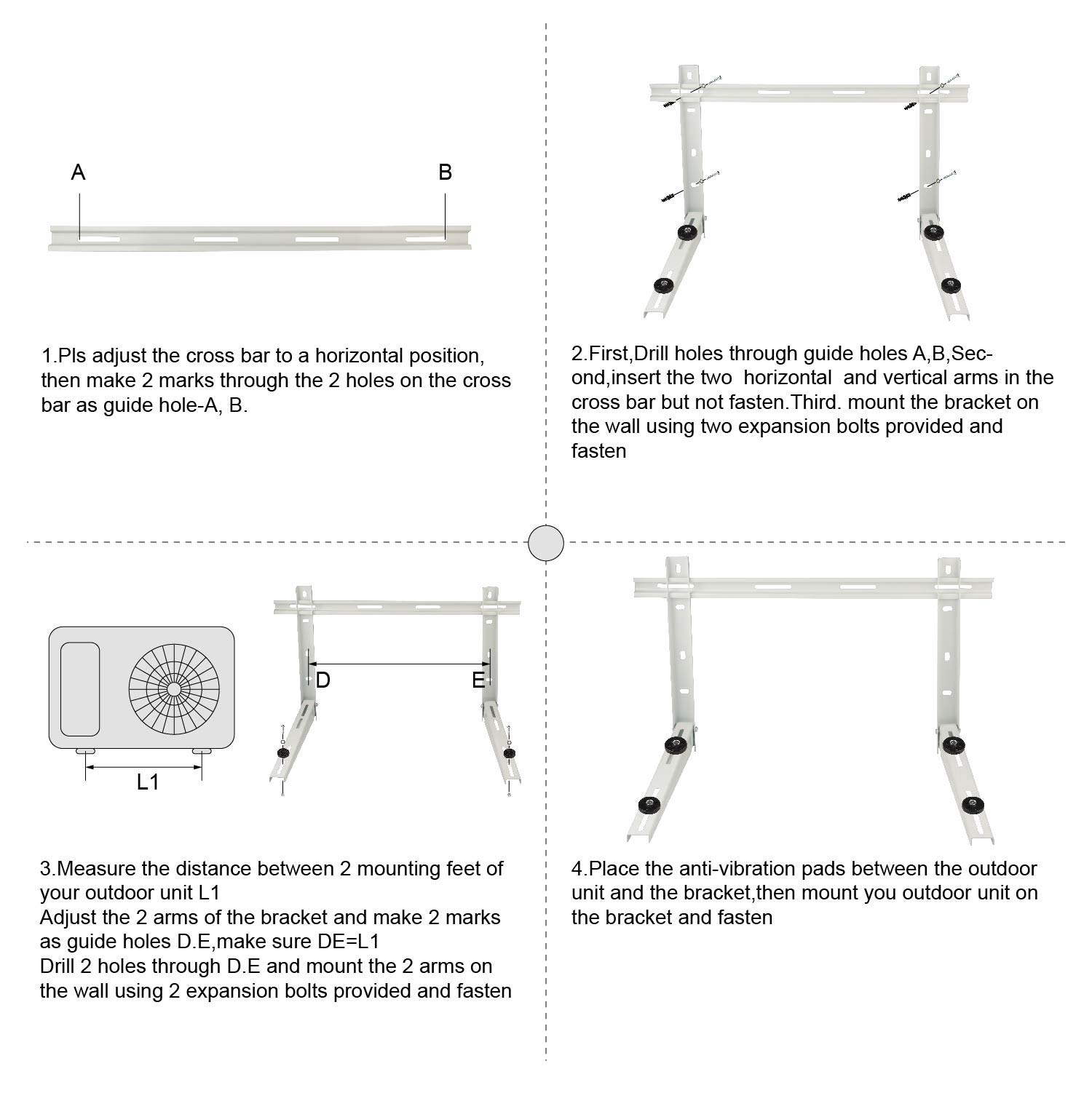 AC Parts Mini Split Air Conditioner Bracket, Wall Mounting Support Brackets for 9000 BTU - 36000 BTU Ductless AC Condenser Units,Support up to 440lbs, Heavy Duty