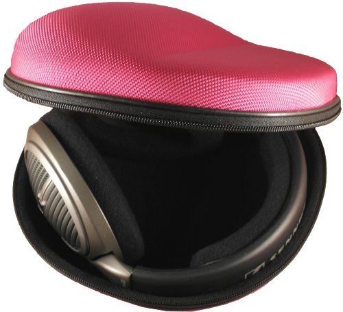CASEBUDi Large Hard Headphone Case | Compatible with Sony, Sennheiser, Beats & More | Pink Ballistic Nylon