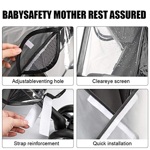 Emoly Upgraded Universal Stroller Rain Cover, Double Door Design & Large Storage Baby Stroller Weather Shield, WaterproofâStroller Cover, Food Grade EVA, Eye Protect (Black)