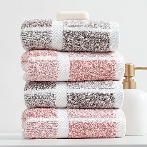 sense gnosis Summer Grey Hand Towel Set of 2 Soft 100% Cotton Checkered Pattern Terry Absorbent Decorative Hand Towel for Bathroom 13x 29 Inch
