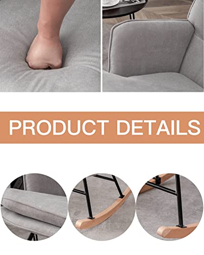 MELLCOM Rocking Chair with Ottoman, High Back Nursery Glider Rocker with Solid Wood Leg, Modern Upholstery Linen Fabric Armchair for Nursery, Living Room and Bedroom