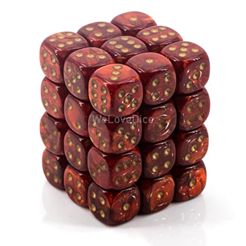 Chessex Dice d6 Sets: Scarab Scarlet with Gold - 12mm Six Sided Die (36) Block of Dice