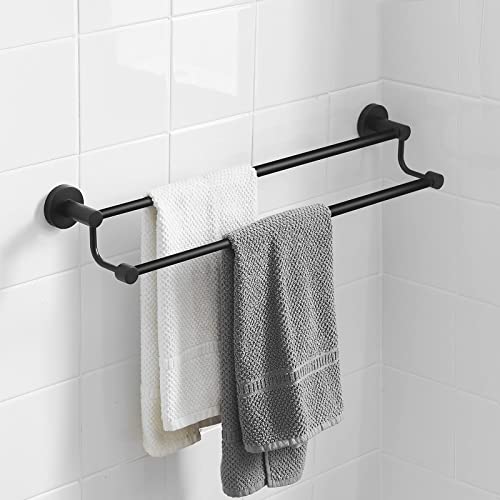 BESy Adjustable 16.5-28.5 Inches Double Bath Towel Bar for Bathroom SUS304 Stainless Steel Towel Holder, Hotel Style Wall Mount with Screws Hand Towel Bar,Towel Rack Rod Hanger, Matte Black Finish