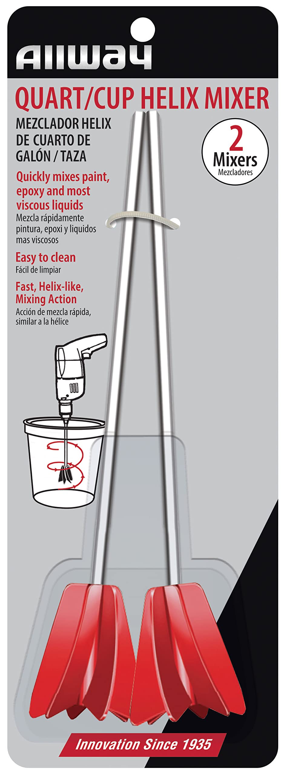 ALLWAY HMQ Helix Paint Mixer Drill Attachment for 1-Quart and 1-Cup Containers, 2 Pack
