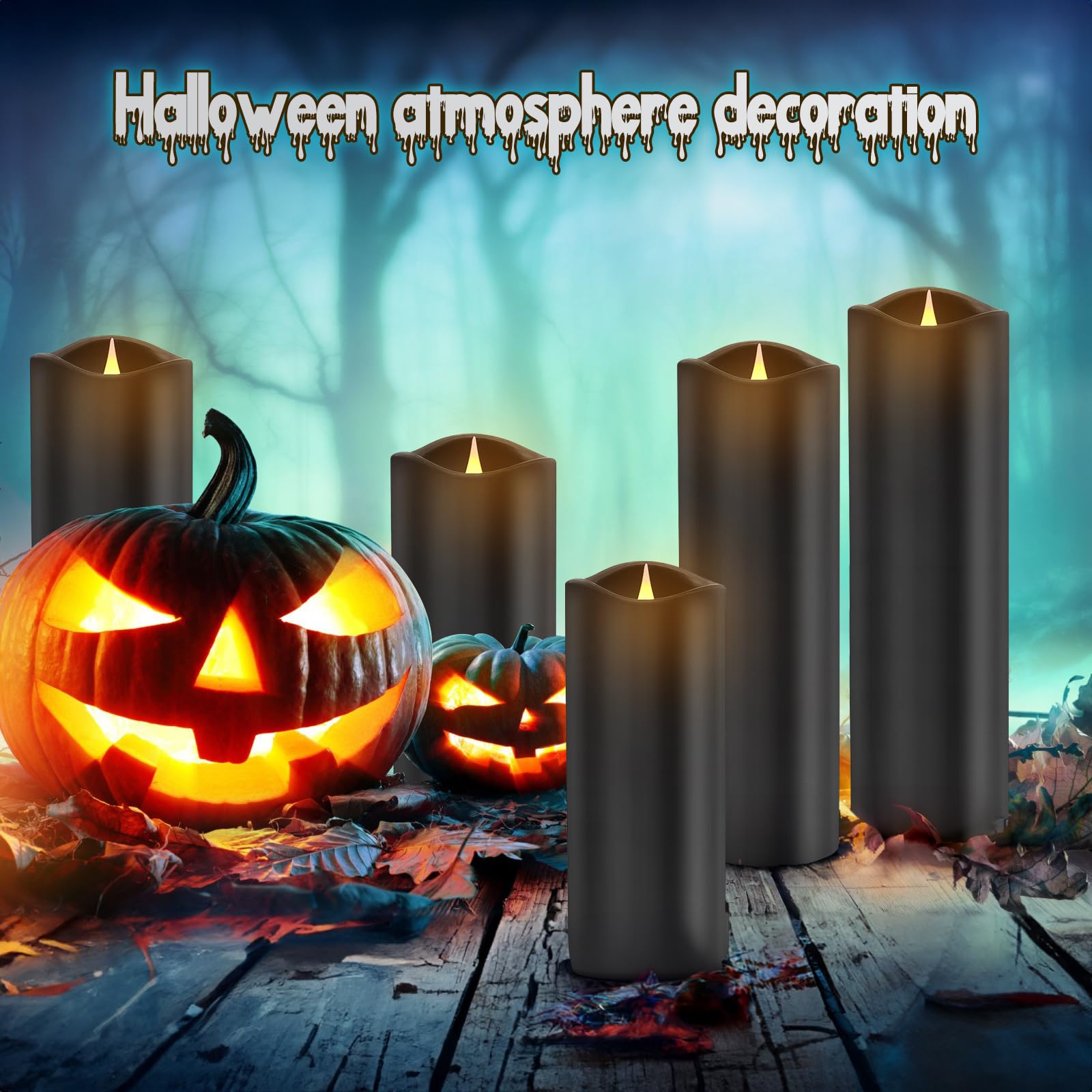ALED LIGHT Black Real Wax Rechargeable Flameless Candles Flickering Realistic,Rechargeable LED Pillar Candles with Remote for Home Decor Idea Gift,Pack 5(D 2.2”X H 5”5.5”6”7”8”)