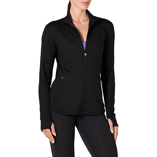 Amazon Essentials Women's Brushed Tech Stretch Full-Zip Jacket (Available in Plus Size), Black, 2X