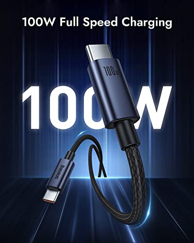Baseus USB C Charger Cable, 100W PD 5A QC 5.0 Type C Fast Charging USB C to USB C Cable, Nylon Braided USB C Cable for iPhone 15/Pro/Plus/Pro Max, MacBook Pro, iPad Pro 12.9/Air/Mini, Samsung S23/S22