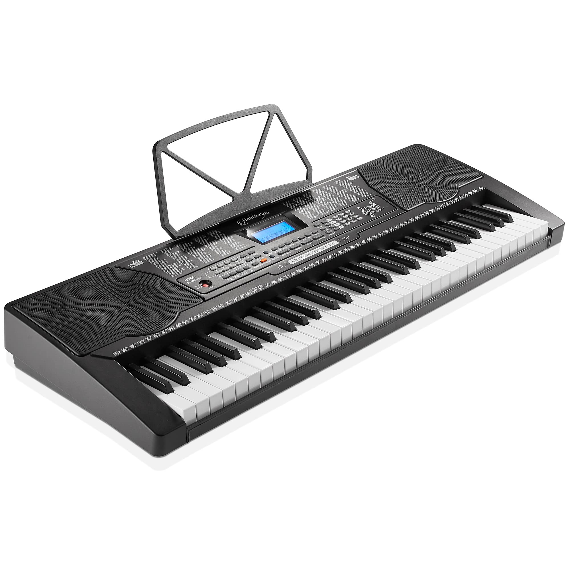 Ashthorpe 61-Key Digital Electronic Keyboard Piano with Full-Size Keys for Beginners, Includes Stand, Bench, Headphones, Mic and Keynote Stickers
