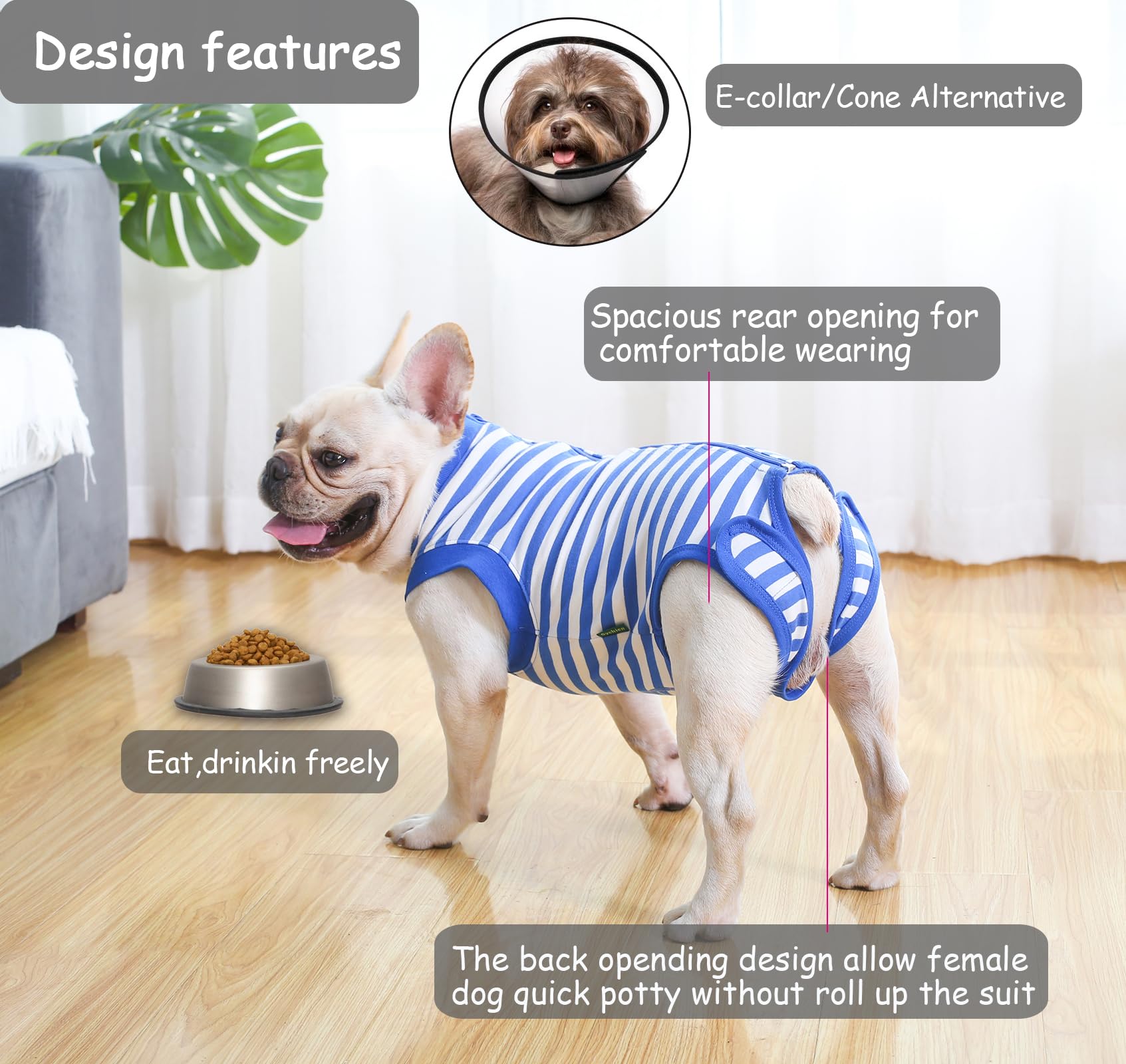 Sychien Dog Recovery Suit Post Surgery Shirt for Puppy,Small Female Male Wound Protective Suit,Blue S