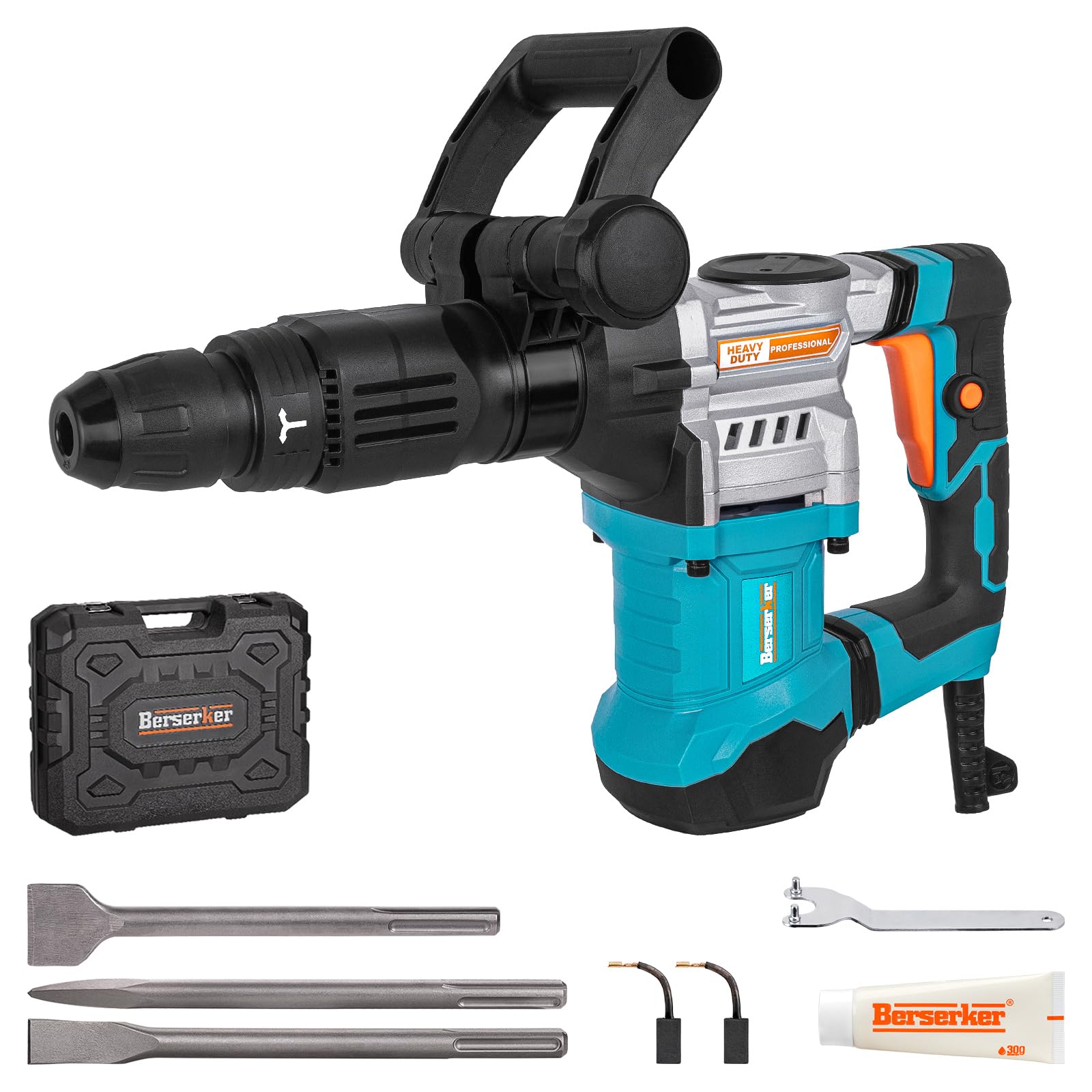 Berserker 1300W 16-Pound SDS-Max Demolition Jack Hammer, 1-9/16" 11-Amp Small Corded Electric Demo Chipping Hammer for Floor Tile Removal, Concrete Breaker with Carrying Case & 3 Chisels