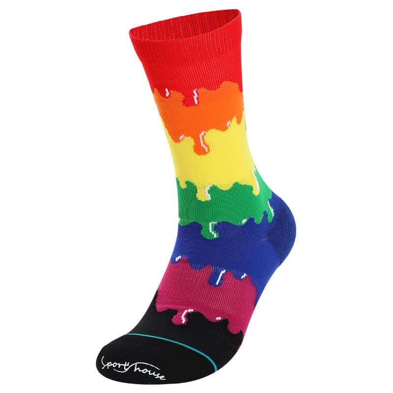 AHAKAC Men's Socks Rainbow Pride Athletic Fit for Sports Golf Skating Running Basketball Biking (Rainbow,Shoe Size 6-9)