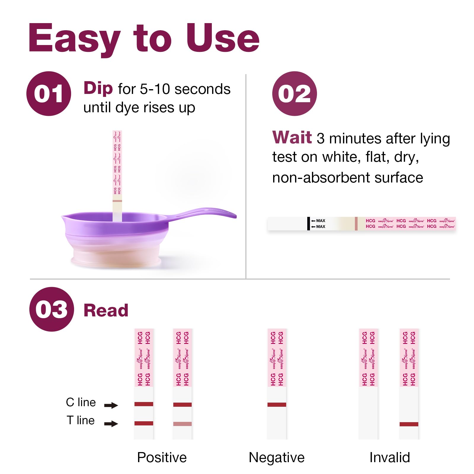 Easy@Home 60 Pregnancy Tests, FSA Eligible, 60 Hcg Test Strips Early Detection - Bulk Pregnancy Strips