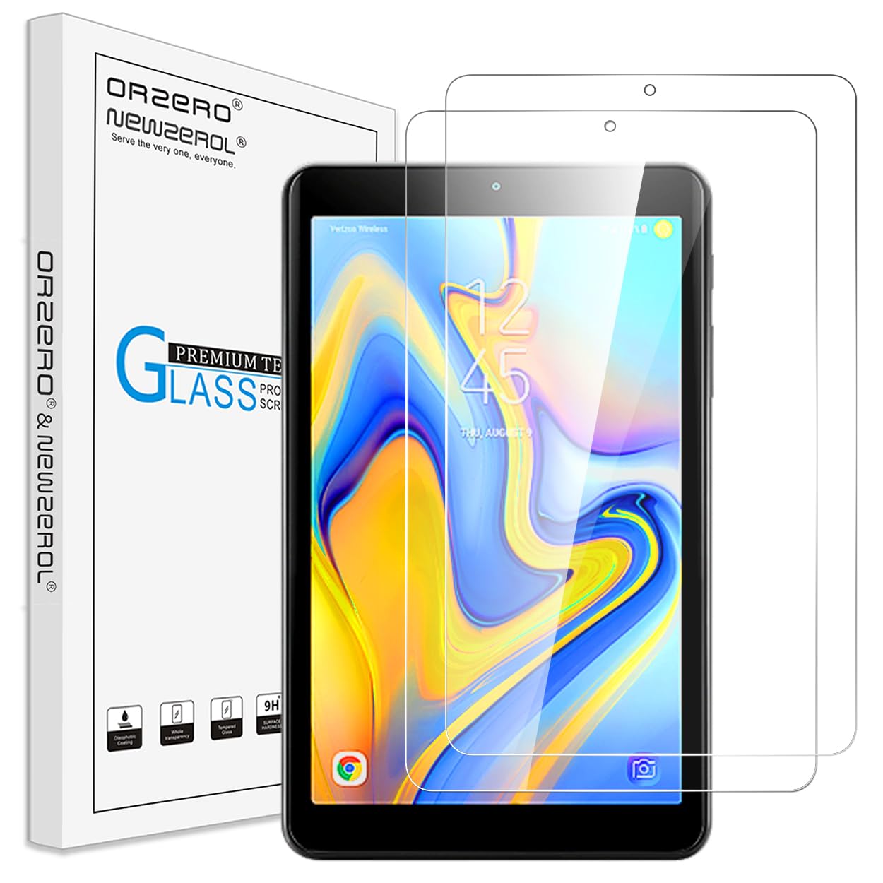 Orzero (2 Pack) Tempered Glass Screen Protector Compatible for Samsung Galaxy Tab A 8.0 inch 2018 (Only Fits for SM-T387 Model), 9 Hardness HD Anti-Scratch Full-Coverage