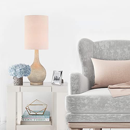 Catalina 31" Modern Hammered Metal Table Lamp with Hardback Linen Shade, Champagne