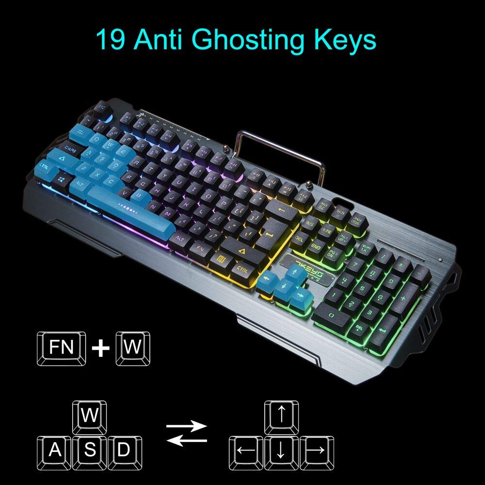 7KEYS Membrane Light up Gaming Keyboard for PC MAC Laptop (104Keys Black wired)