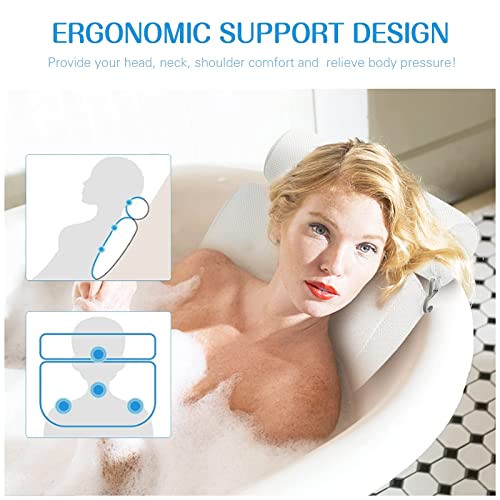Idle Hippo Bath Pillow Bathtub Pillow, Bath Pillows for Tub Neck and Back Support with 6 Non-Slip Suction Cups, Ergonomic Bath Tub Pillow Headrest, Luxury Bath Accessory Spa Gifts for Bathtub, Hot Tub