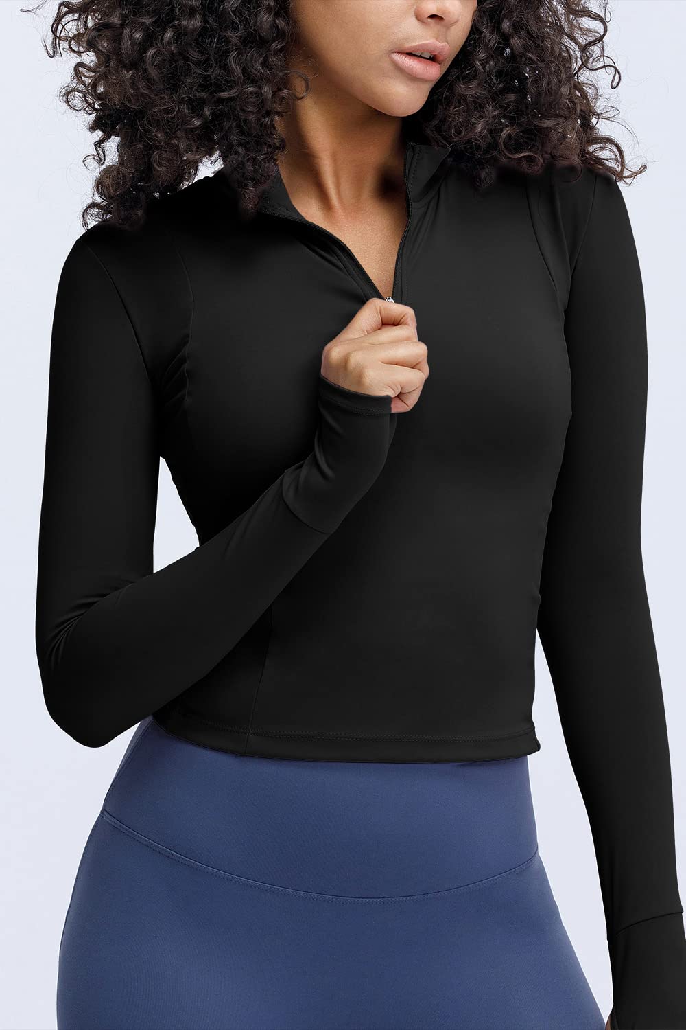 Almaree Womens Workout Tops Long Sleeve Workout Shirts for Women Yoga Gym Top with Thumb Holes M