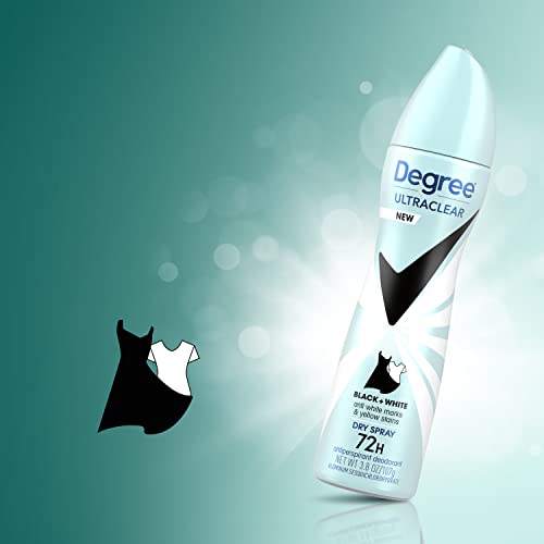 Degree UltraClear Antiperspirant Deodorant Dry Spray Anti White Marks and Yellow Stains Black+White Deodorant for Women 3.8 oz