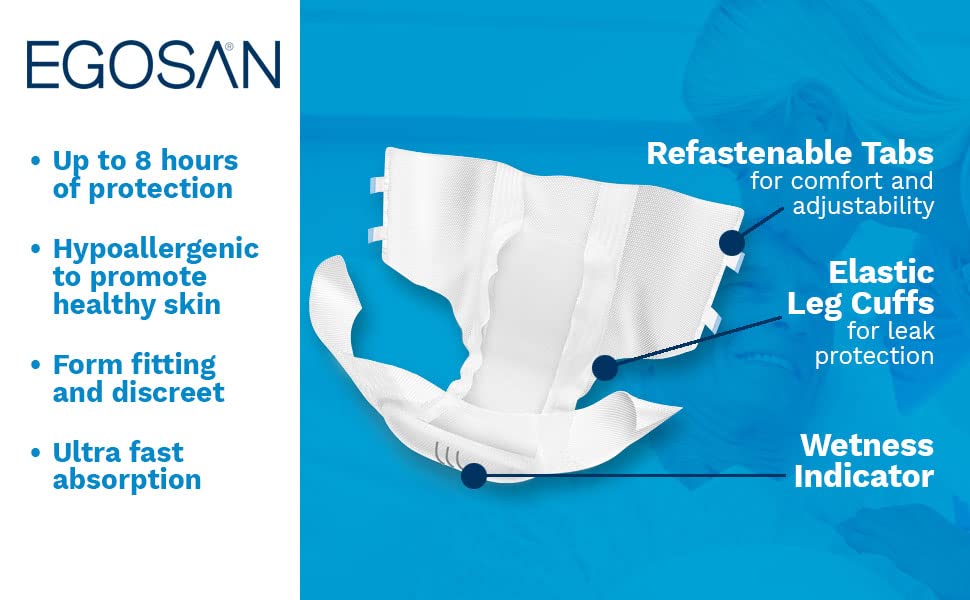 Egosan Ultra Incontinence Disposable Adult Diaper Brief Maximum Absorbency and Adjustable Tabs for Men and Women (Large, 15-Count)