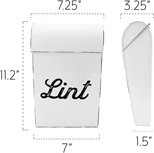 AuldHome Farmhouse Enamelware Lint Holder Bin; Distressed White Laundry Room Decor