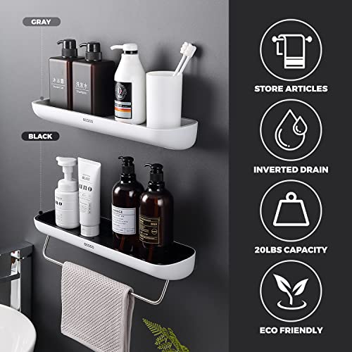 Bathroom Organizer - Wall Mounted Shower Caddy Shelf - With Towel Rail - Extra Strong Self Adhesive - No Drilling - Easy Drainage - Rustproof. (White/Gray)