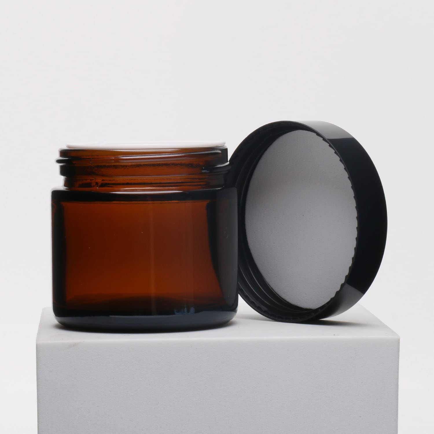 8Pack,1OZ Amber Round Glass bottle,Jars with 8 Lids, Empty Cosmetic Containers with Inner Liners,for Beauty Products, Cosmetic, Lotion, Powders,Cream Travel Home Container Storage (1 oz)