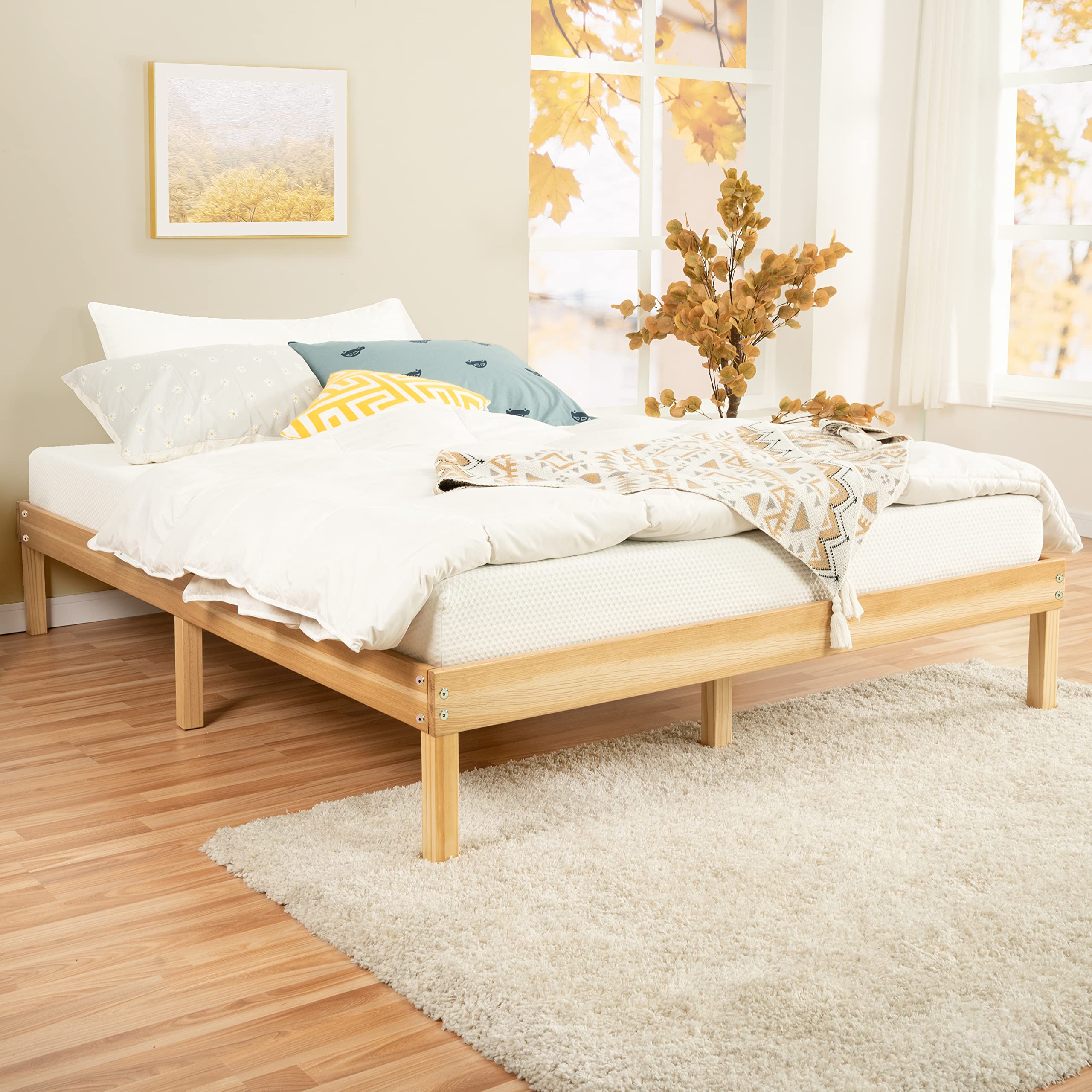 Linda 14 Inch King Solid Wood Platform Bed Frame, No Squeak Bed Frame with Wooden Slats, No Box Spring Needed, 9.2โ Under Bed Storage โ Natural