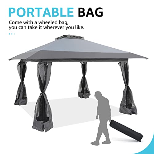 COBANA 13’x13’ Pop Up Gazebo, Outdoor Canopy Tent Shade with Metal Frame Mosquito Netting for Patio, Garden, Lawn, Backyard, Gray