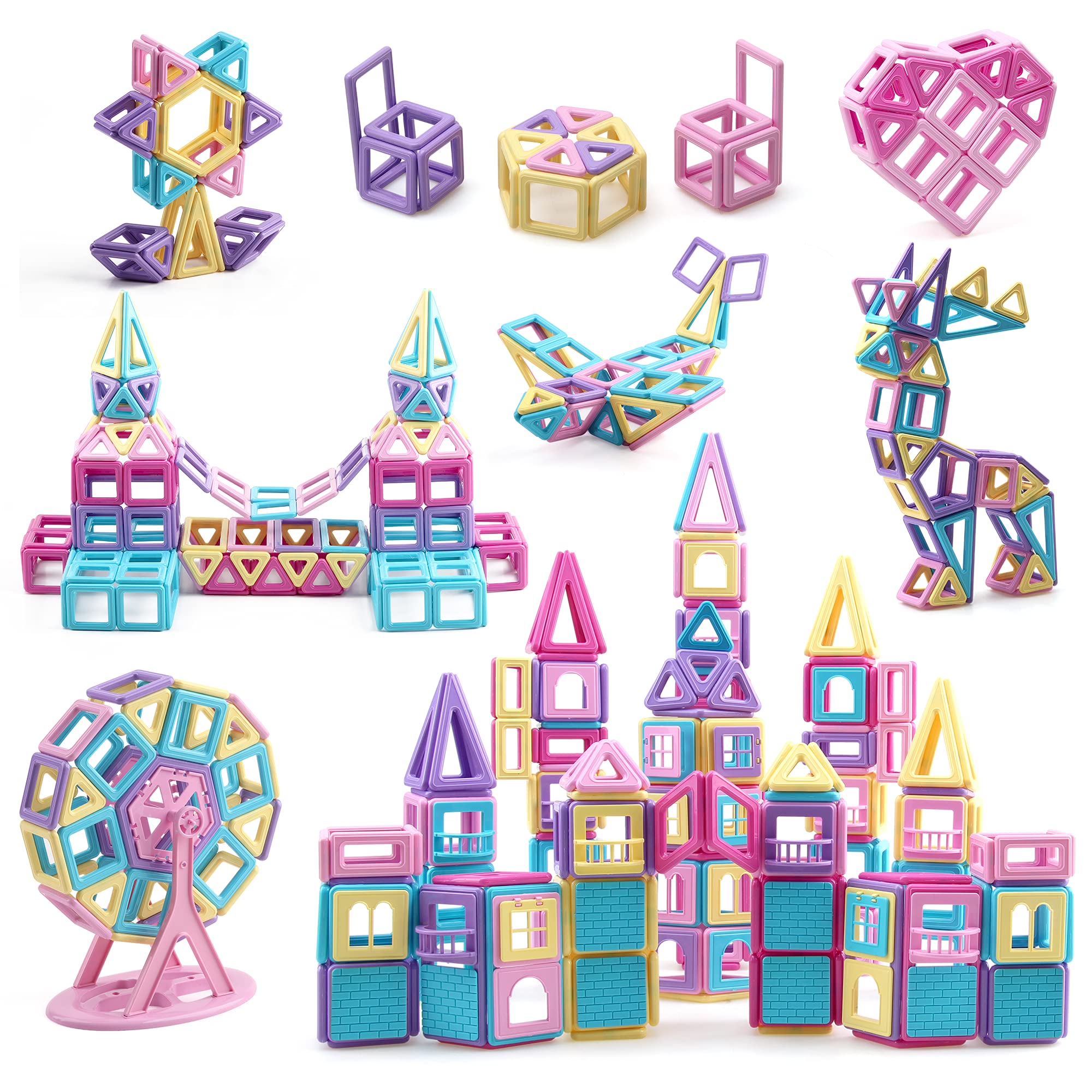 ASOK 181 Pcs Magnetic Building Blocks STEM Educational and Development Magnet Tiles for Kid’s Creativity & Imagination Macaron Color Learning Toys for Boys and Girls Ages 3 4 5 6 7 Years Old