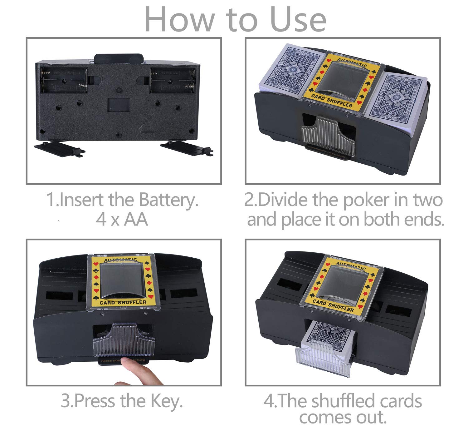 Bemecato Card Shuffler 1-2 Deck, Automatic Electric Playing Card Shuffler, Battery Operated Poker UNO Shuffling Machine, for Family Party Games