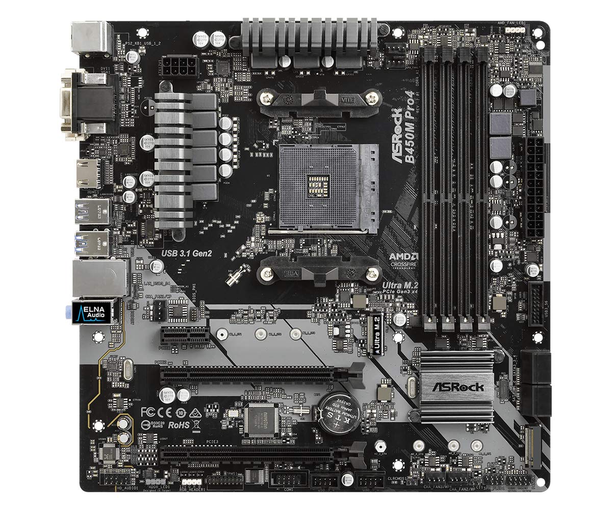 ASRock B450M PRO4 AM4 AMD Promontory B450 SATA 6Gb/s USB 3.1 HDMI Micro ATX AMD Motherboard