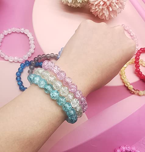 FINZOR 15Pcs Beaded Bracelets Handmade Stretch Glass Bracelet for Women Multicolor Snowflake Crack Crystal Beads Bracelet Elastic Round Bead Bracelets Jewelry Adjustable 8mm