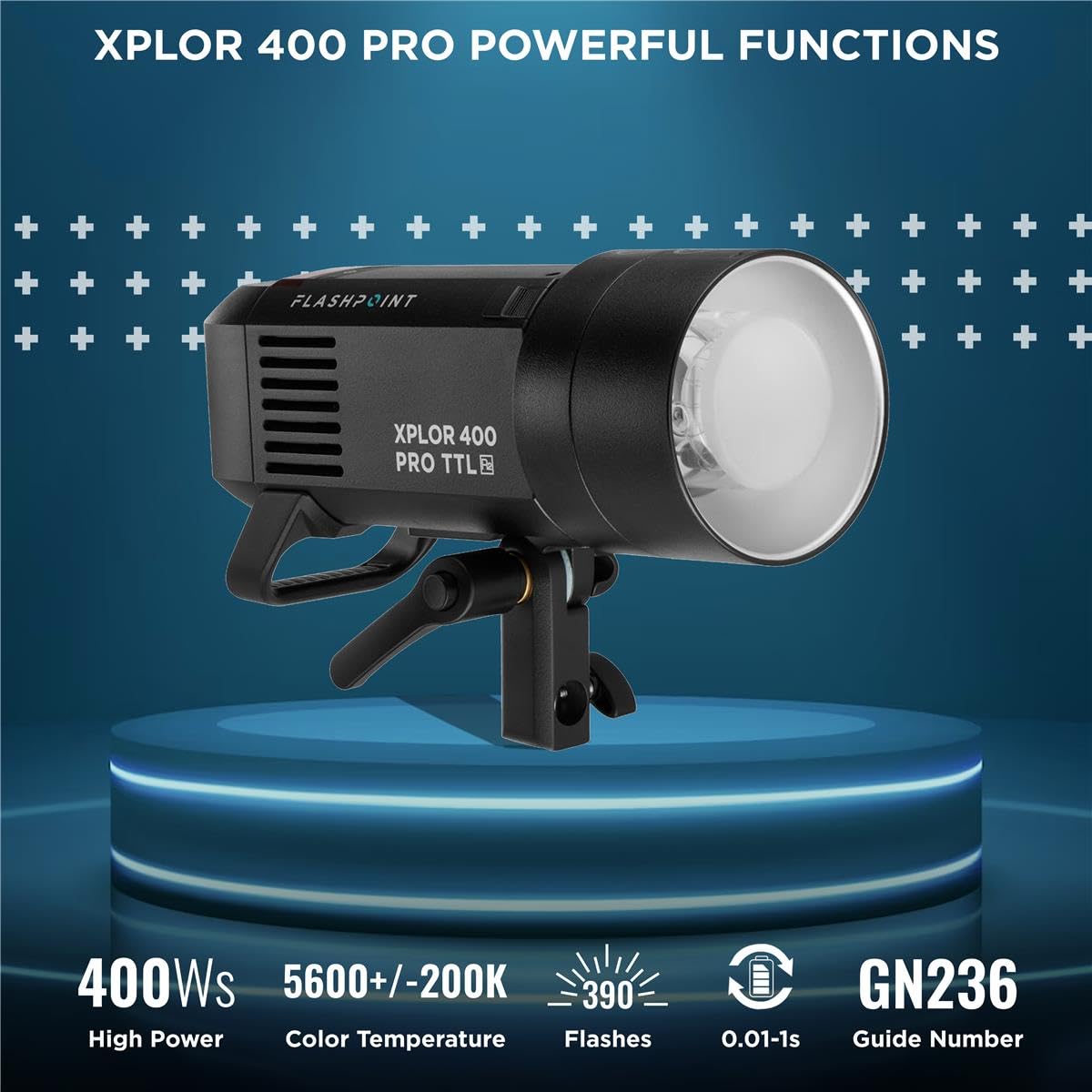 Flashpoint XPLOR 400 PRO TTL Li-ion Battery-Powered HSS Strobe Light with Built-in R2 2.4GHz, Bowens Mount 400w Wireless Monolight with 390 Full-Power Flashes for Outdoor Strobe Light Photography