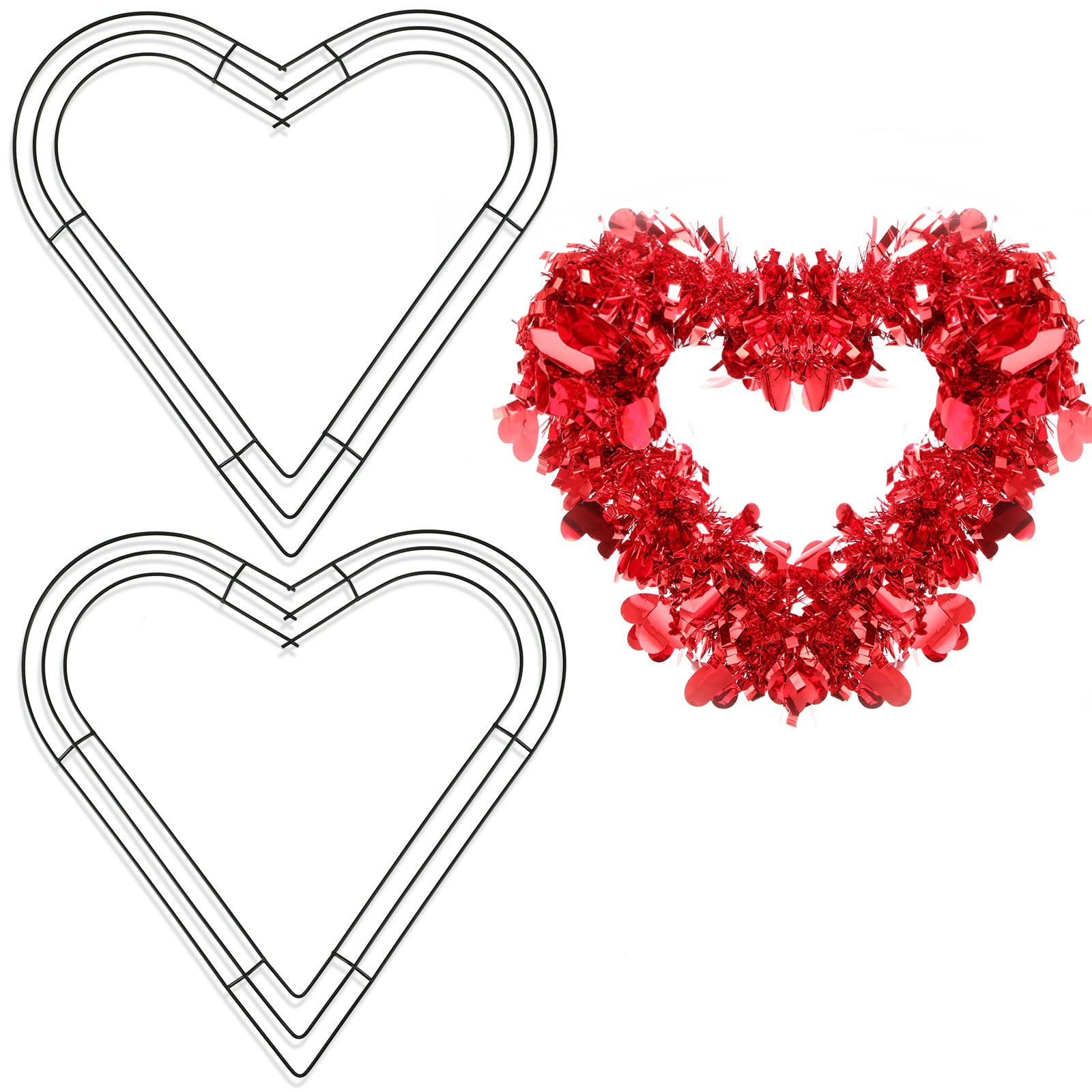 bememo 2 Pieces 16 Inch Heart Wire Wreath Frame Metal Flower Wreath Frames for New Year Valentines Party Decoration, Dark Green