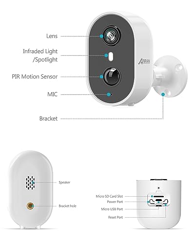 ANRAN 2K Security Cameras Wireless Outdoor, 3MP AI Motion Detection & Color Night Vision Home Security Cameras, Two-Way Talk, Spotlight Siren Alarm, Work with Alexa, Battery Powered, IP65
