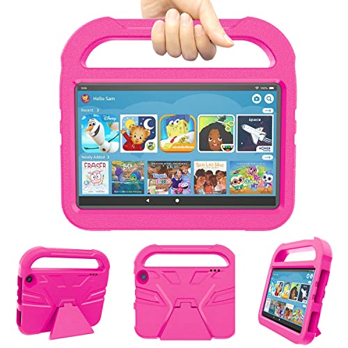 Fire 7 Tablet Case for Kids (Only Compatible 12th Generation, 2022 Release) - DJ&RPPQ Lightweight Shockproof Kid-Friendly Cover with Handle and Stand for Amazon Kindle Fire 7 Kids Tablet - Pink