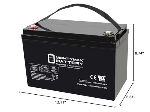Mighty Max Battery ML125-12 - 12 Volt 125 AH, Internal Thread (INT) Terminal, Rechargeable SLA AGM Battery