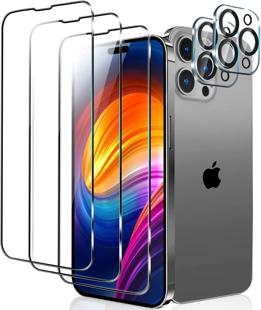 AFSKU [3+2 Pack] Compatible iPhone 14 Pro Max Screen Protector with Camera Lens Protector, Case Friendly, 9H Hardness, HD, Anti-Scratch, for iPhone 14 Pro Max 6.7 Inch Tempered Glass Screen Protector