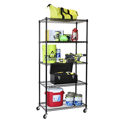 Seville Classics UltraDurable Heavy Duty NSF Solid Steel Wire Rack Storage Unit, Organizer for Garage, Warehouse, Office, Restaurant, Classroom, Kitchen, Black, 5-Tier Shelving, 36" W x 18" D