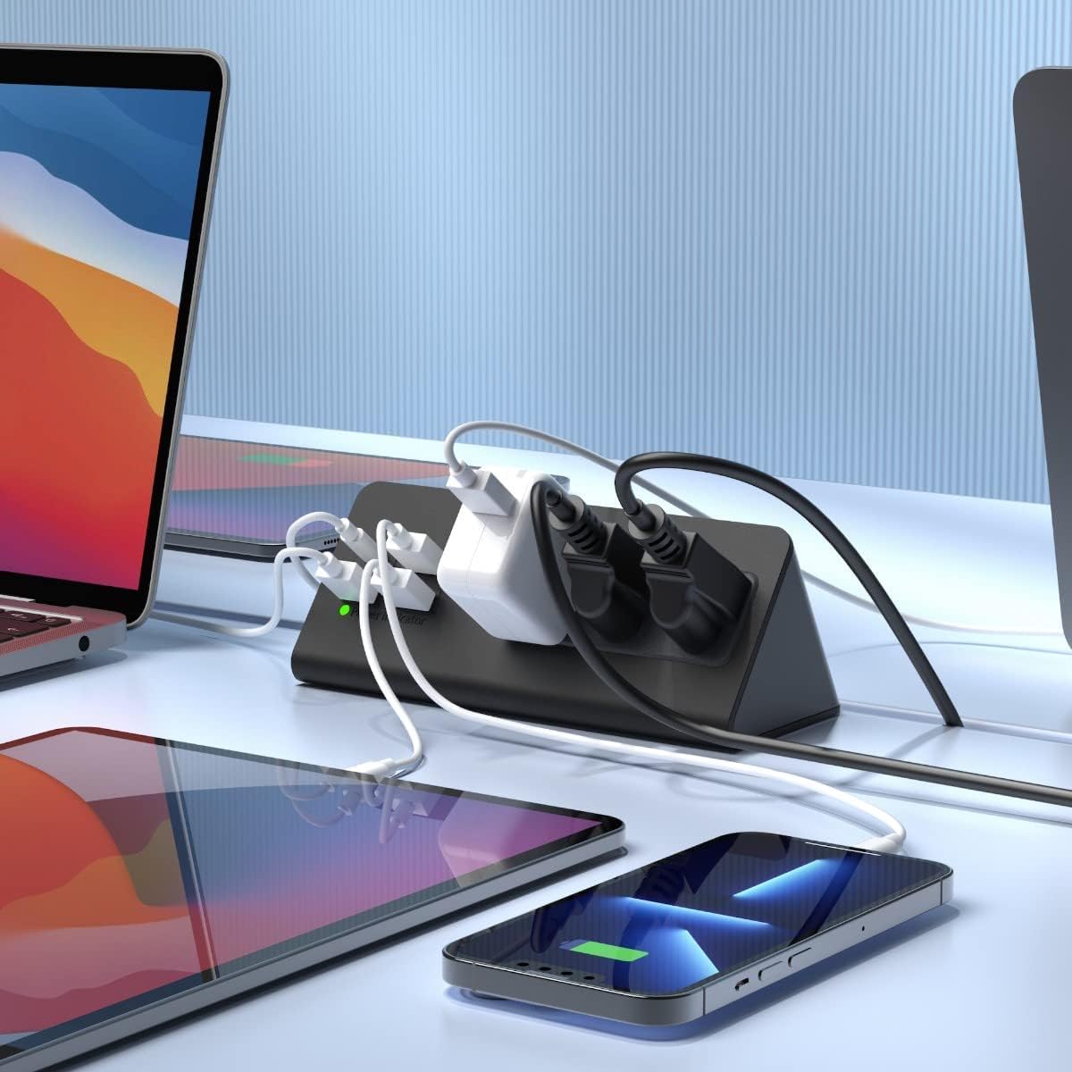 Electriduct Edge Mount Nightstand Charger 6 Amp 1 USB-C Charging Port + 3 USB-A Charging Ports, 3 AC Power Strip Outlets Clamp Desk Power Center - Black