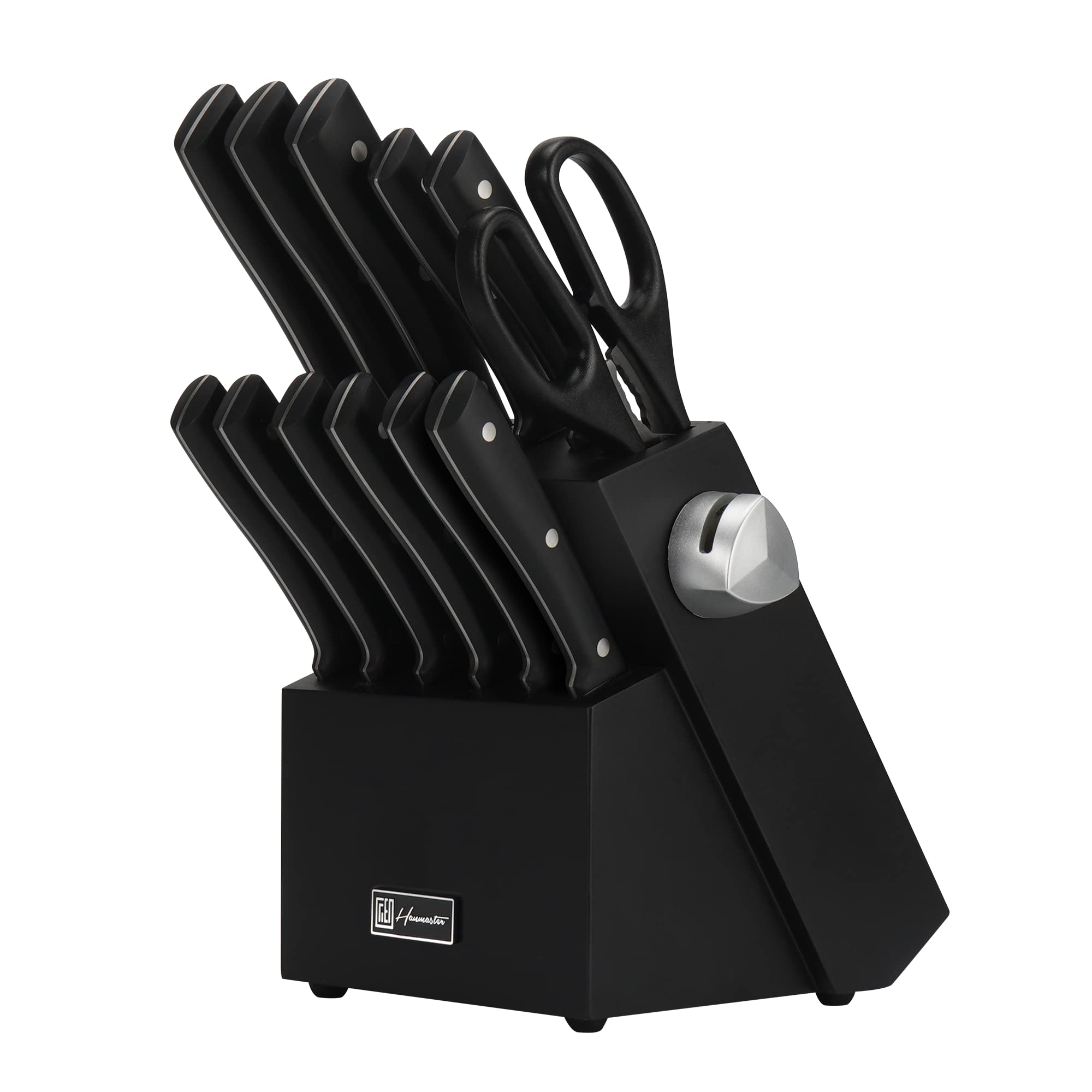 Hanmaster Knife Set, 13 Pieces Stainless Steel Knife Sets for Kitchen with Block, Kitchen Scissors, Sharp Kitchen Knife for Home and Restaurants, Box Packed,Elegant Black.