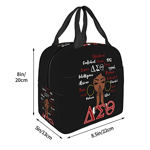 Delta-Sigma Lunch Bag Sorority Paraphernalia Gifts Reusable Lunch Box for Women Men Travel Work Hiking Black One Size